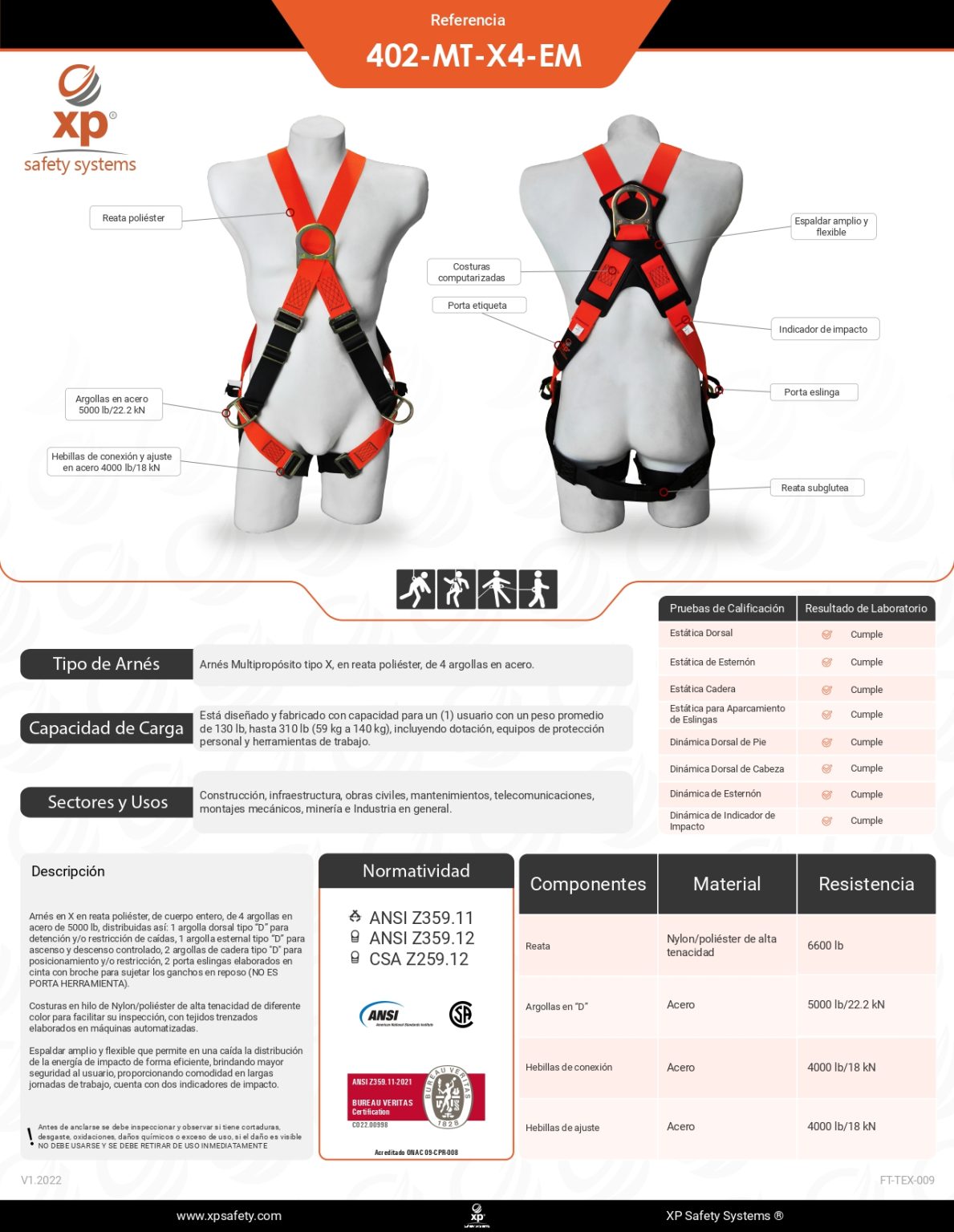 Arnés de Seguridad 4 Puntos XP Safety | Trabajo en Alturas